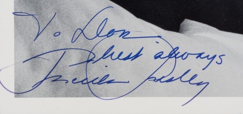 PRISCILLA PRESLEY SIGNED PHOTOGRAPHS, SIGNATURE SHEET, AGREEMENT AND ...